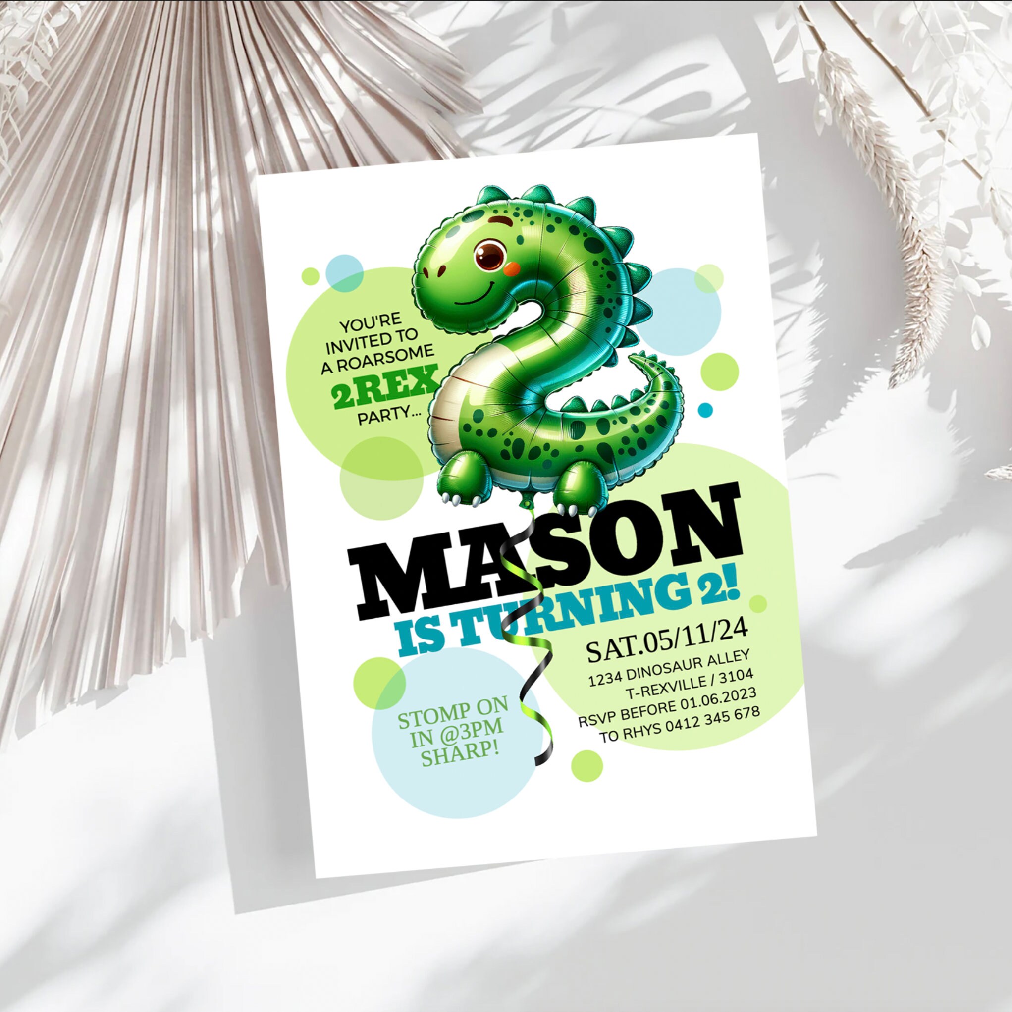 Editable Dinosaur Birthday Invitation Modern Dinosaur Invite Balloon ...