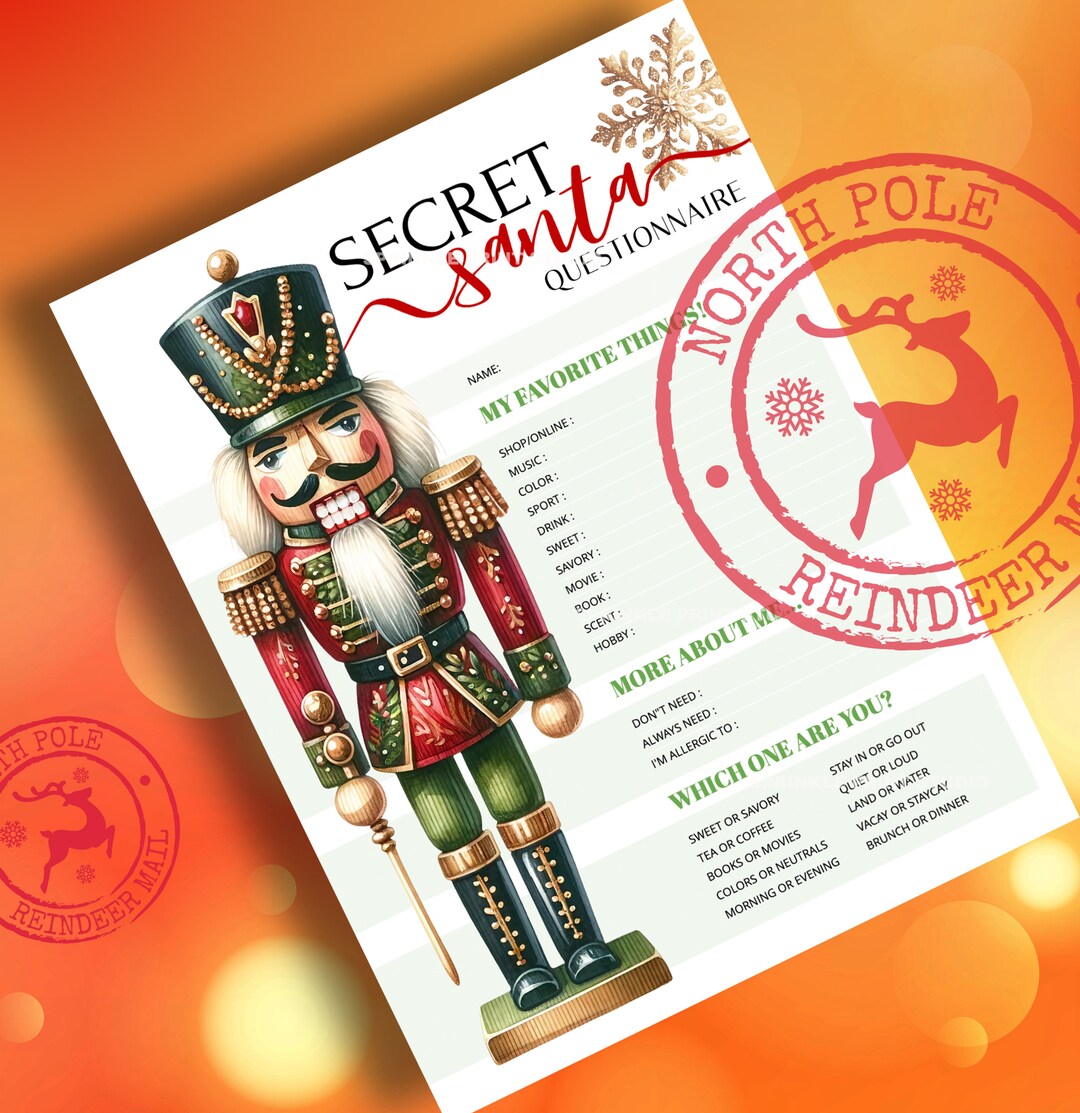 Secret Santa Questionnaire, Work Secret Santa, Secret Santa Survey ...