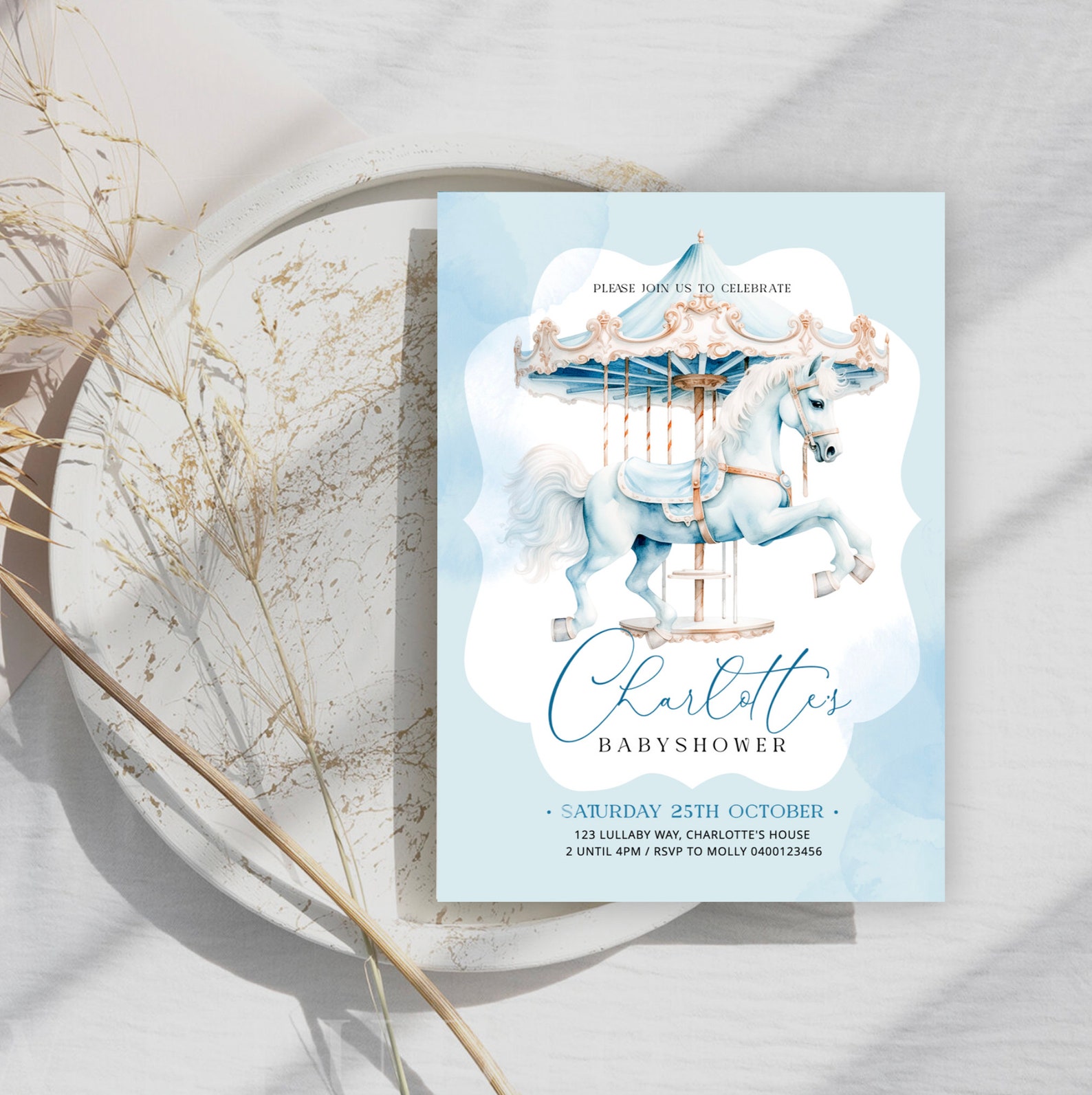 Editable Carousel Baby Shower Invitation Party Invite Carnival Digital ...