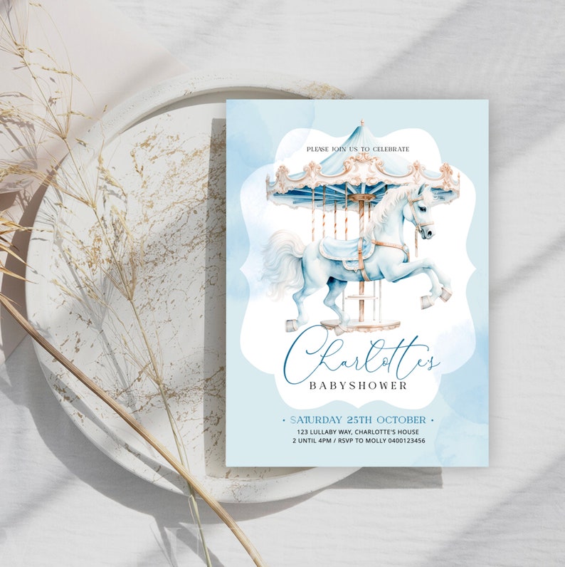 Editable Carousel Baby Shower Invitation Party Invite Carnival Digital ...