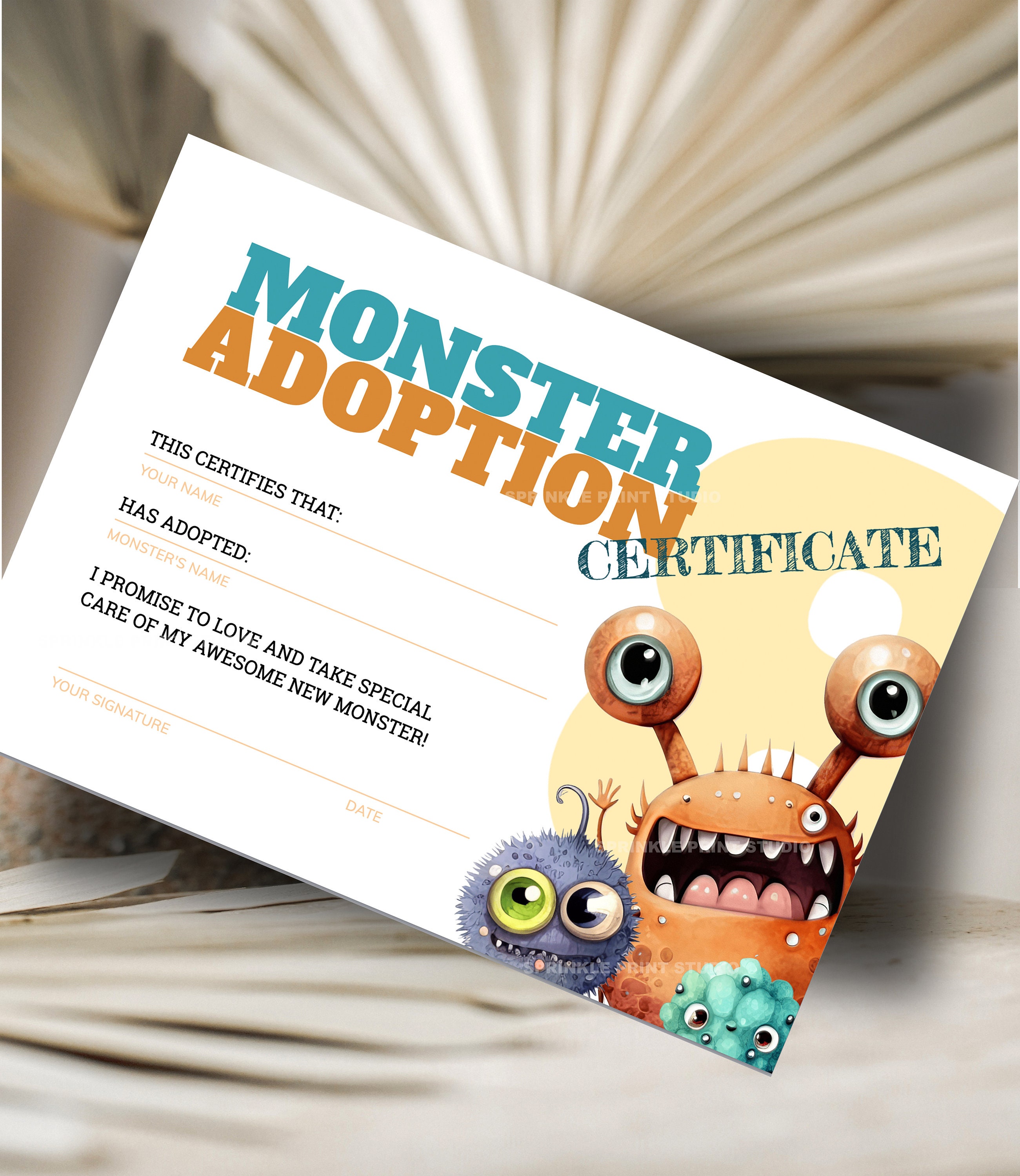 EDITABLE Adopt A Monster, Monster Adoption Certificate, Adoption Game ...
