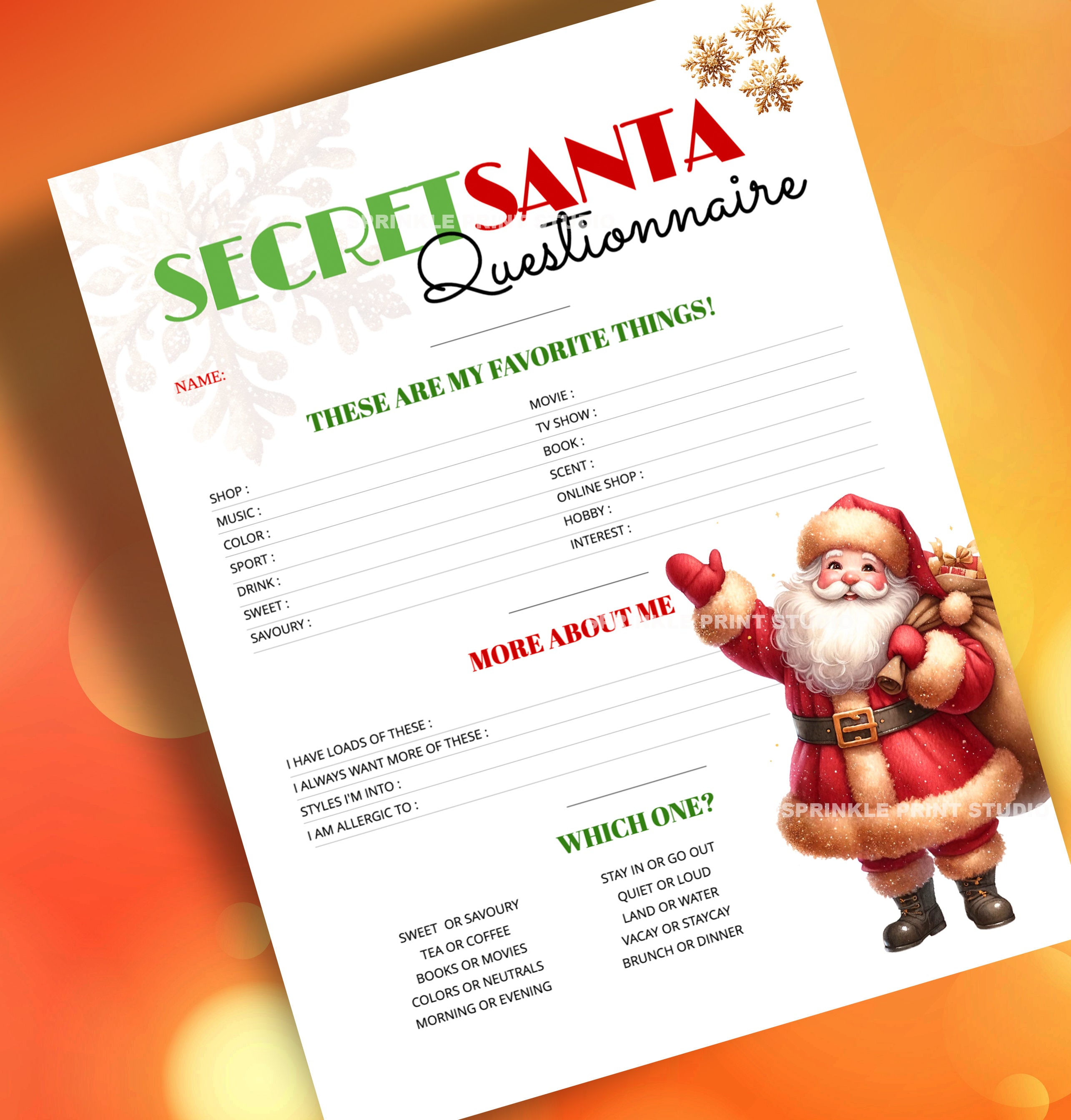 Secret Santa Survey, Work Secret Santa, Secret Santa Questionnaire ...