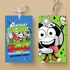 EDITABLE Retro Soccer Birthday Gift Tag Football Kick Birthday Thank ...
