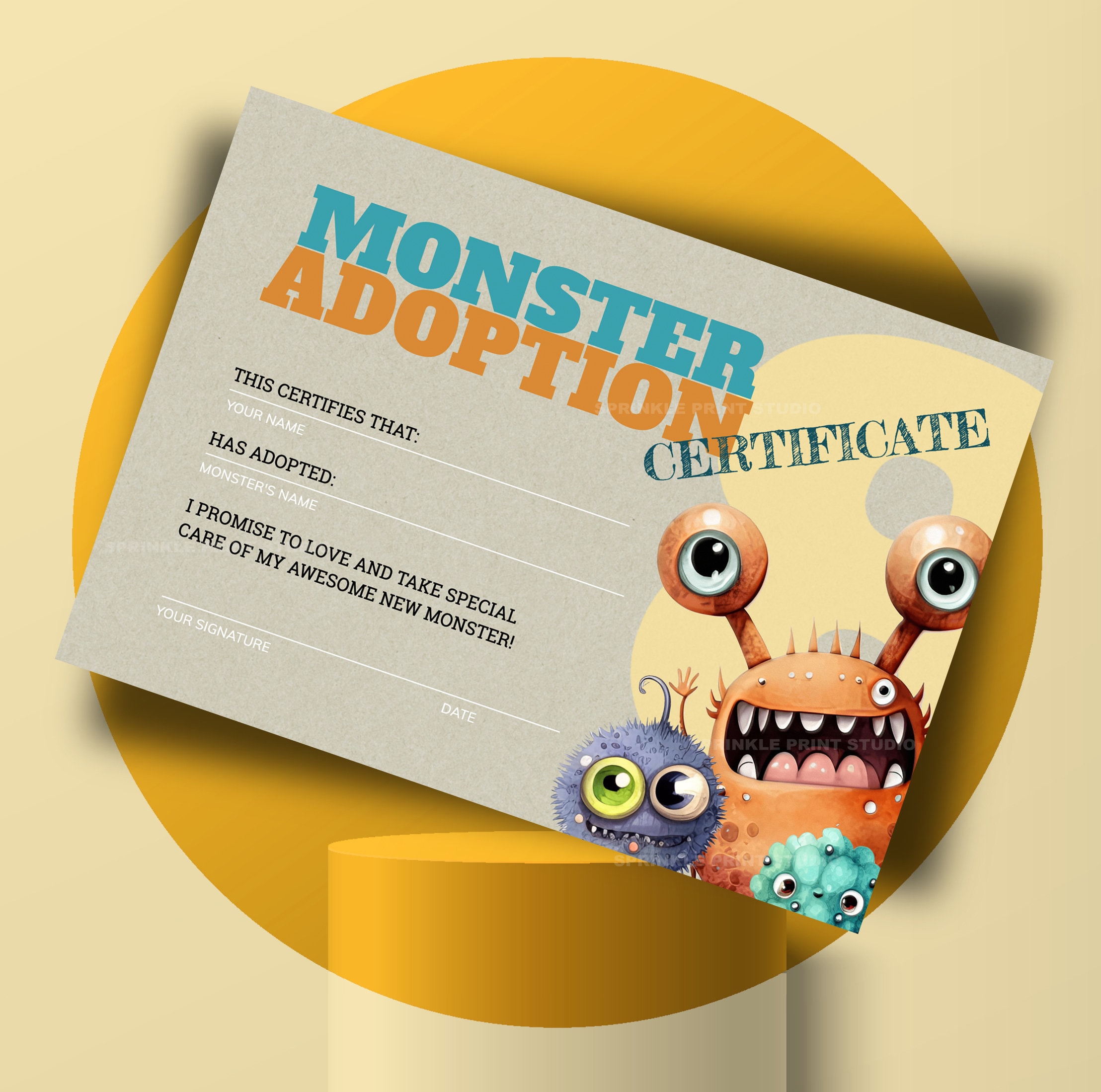 EDITABLE Adopt A Monster Certificate Sign Monster Bash Birthday Little ...