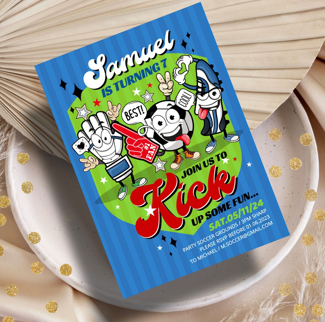 EDITABLE Retro Soccer Birthday Invite Football Kick Birthday Invite ...