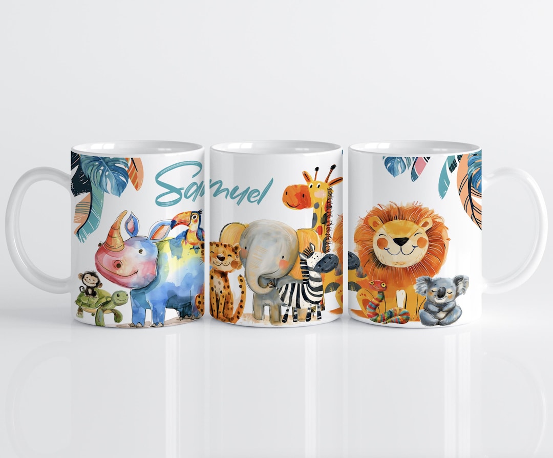 Personalised Safari Animal Mug Custom Name Jungle Coffee Cup Safari ...