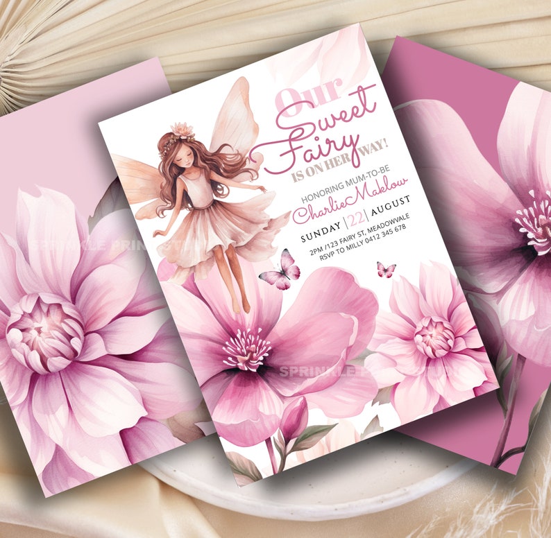 Editable Fairy Baby Shower Invitation, Pink Floral Garden (digital ...