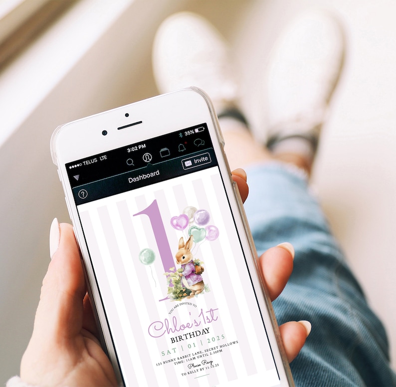 Rabbit 1st Birthday Invitation, Pink Girl Theme (digital Download) - Etsy