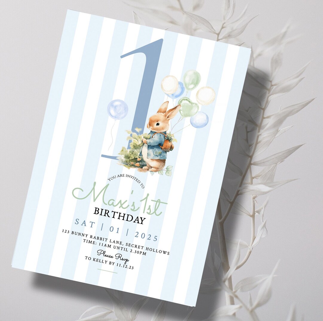 Editable Rustic Peter Rabbit Invitation Boy Blue Peter Rabbit - Etsy