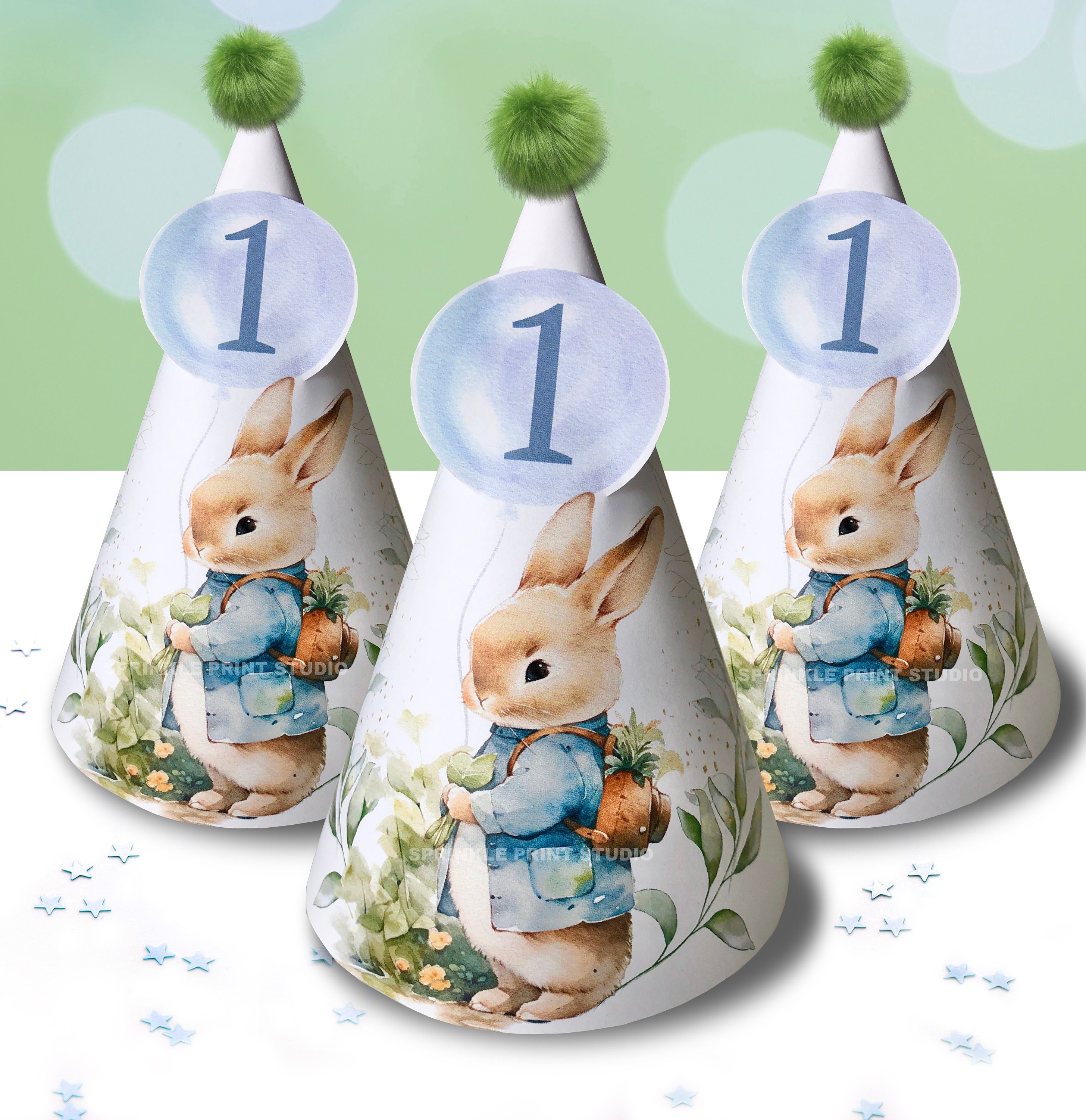 RABBIT Birthday Party Hats Rabbit Theme Peter Rabbit 1st Birthday Blue ...