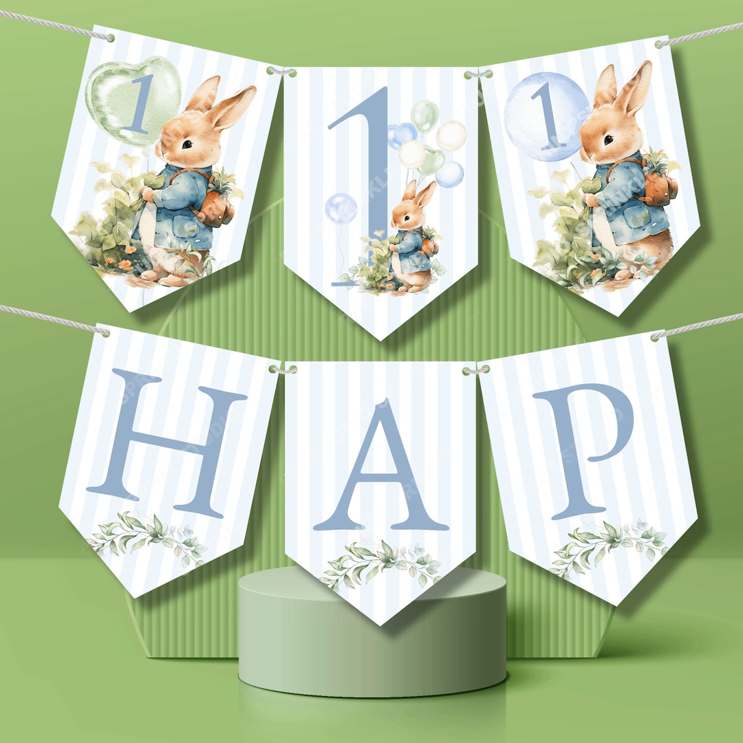 EDITABLE Rabbit Birthday Banner Template Rabbit Theme Birthday Banner ...