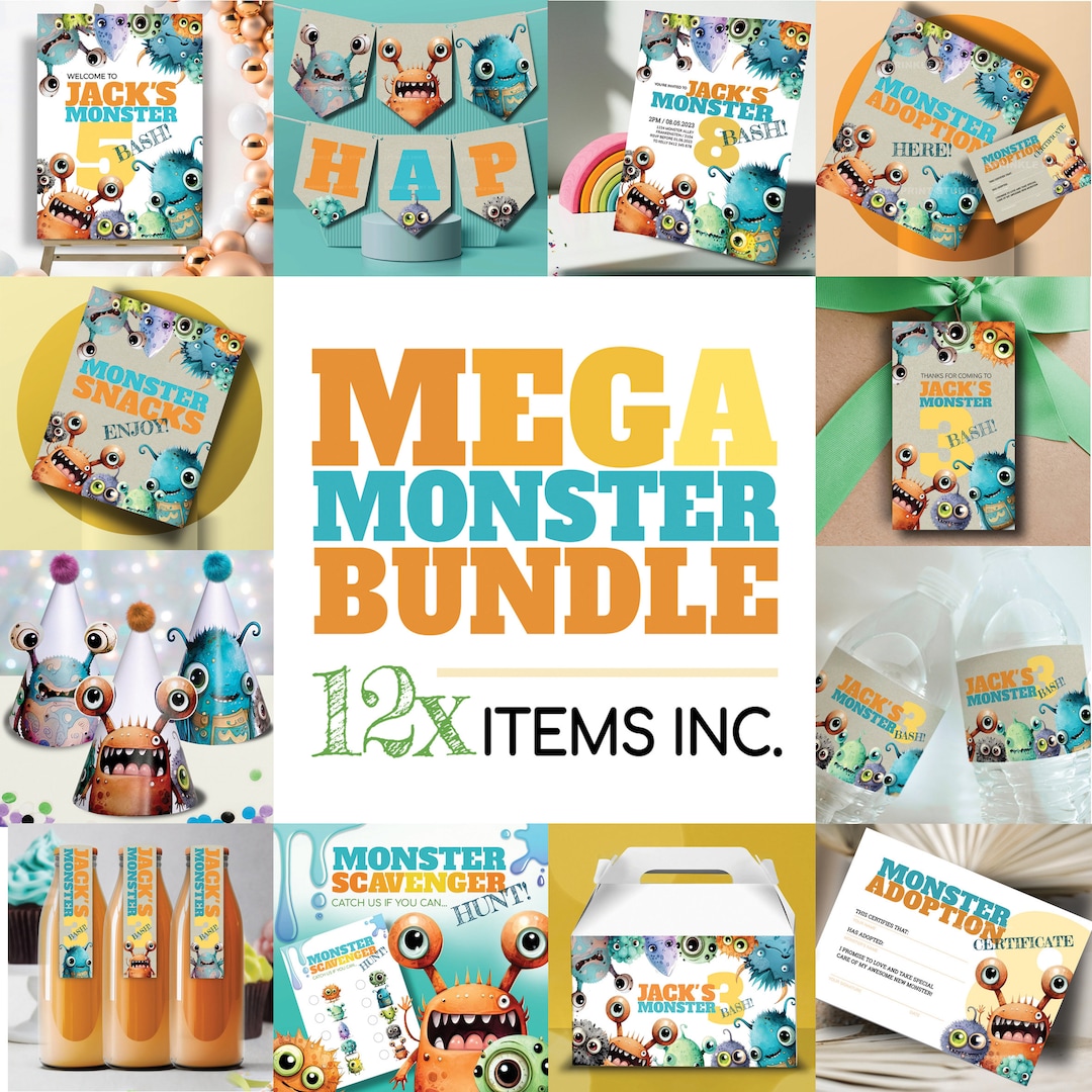 Editable Monster Bash Birthday Package Our Little Monster Bundle ...