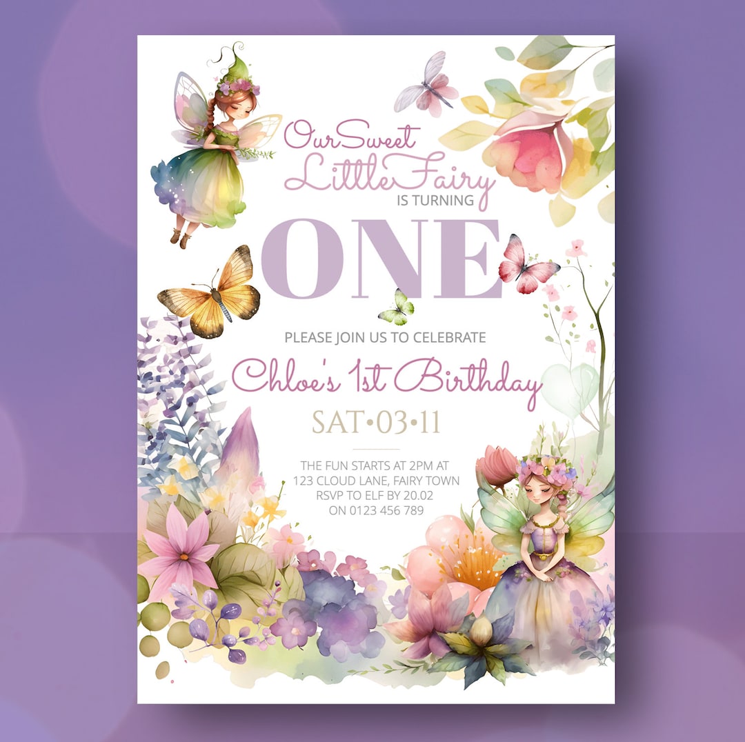 EDITABLE Fairy 1st Birthday Invitation Enchanted Fairy Garden Magical ...