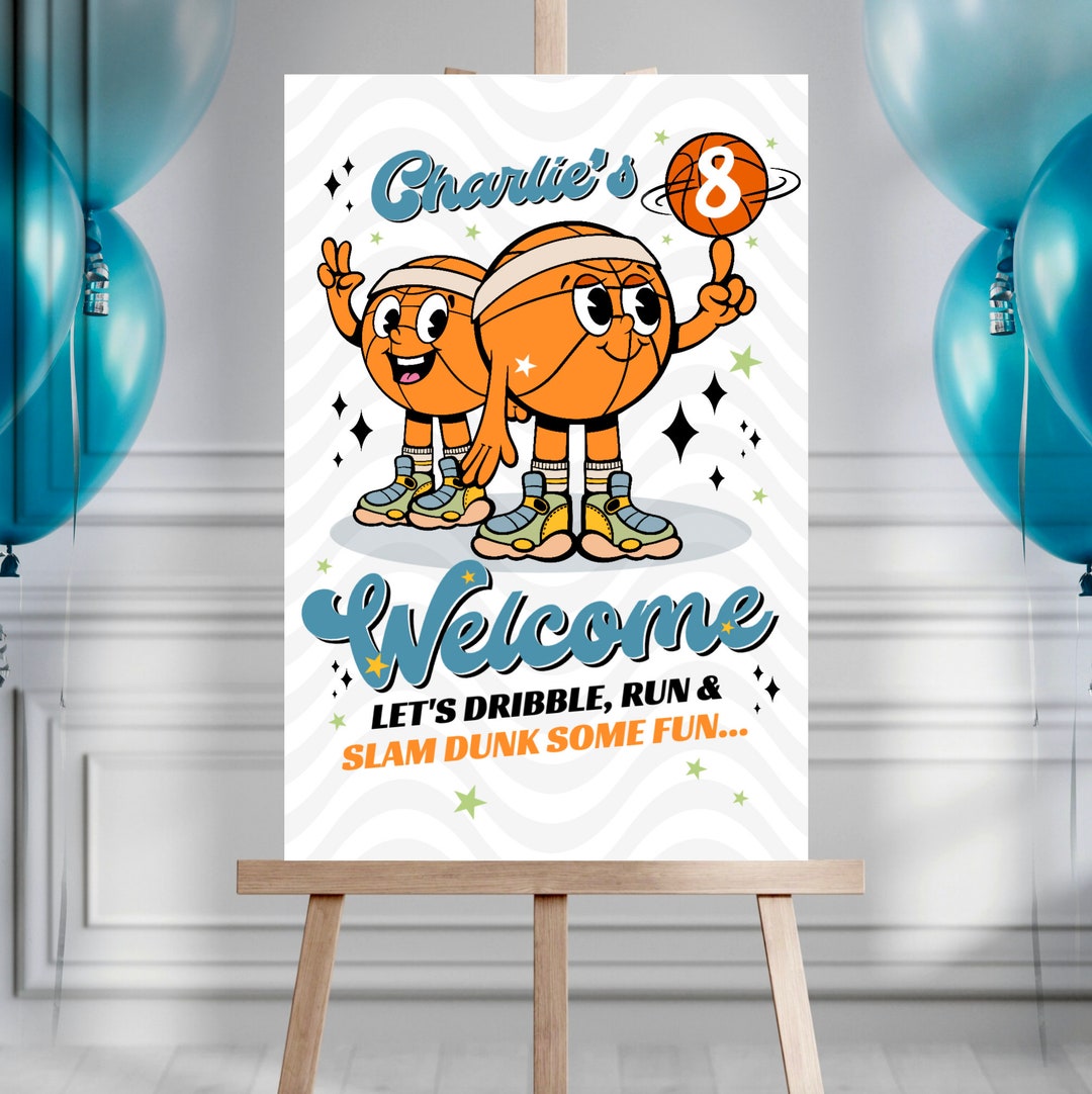 BASKETBALL Welcome Sign Basketball Birthday Sign Retro Basketball Party ...