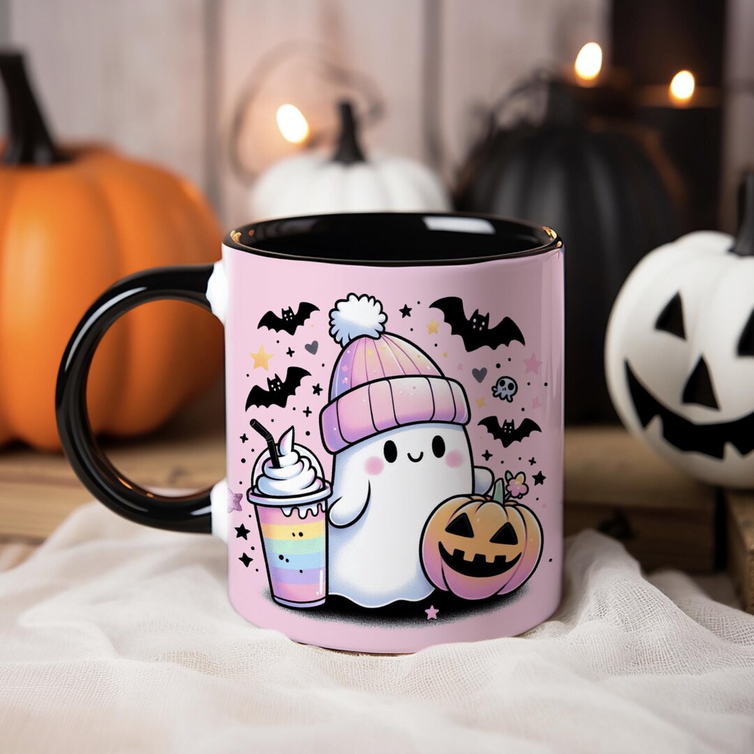 Personalised Cute Ghost Mug, Halloween Name Coffee Cup, Trick or Treat ...