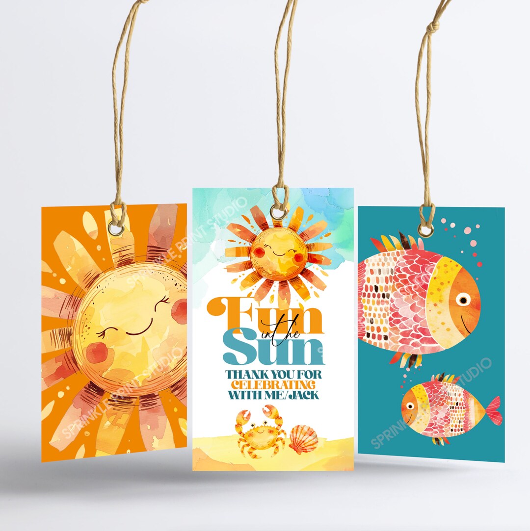 Editable Fun in the Sun Birthday Gift Tag, Pool Party Favor Tag, Summer ...