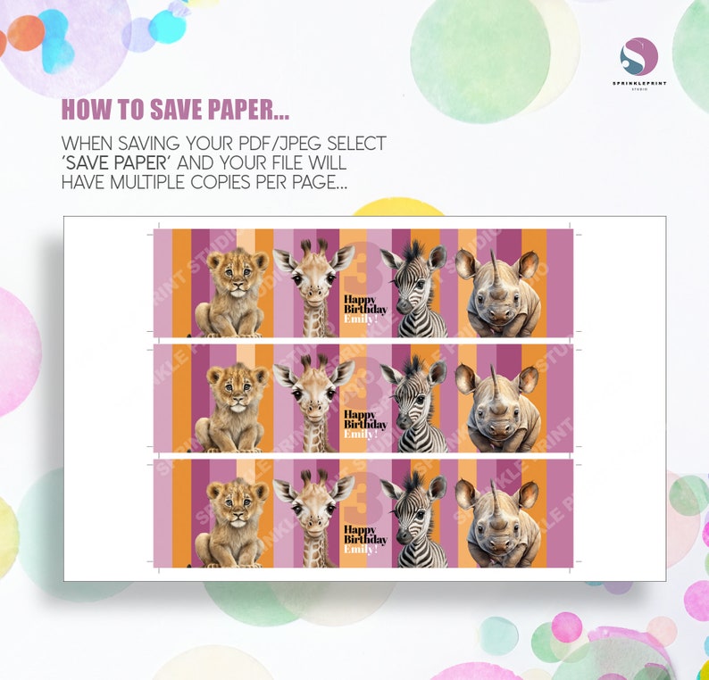 Safari Birthday Water Bottle Wrap Water Bottle Label Jungle Theme Party ...