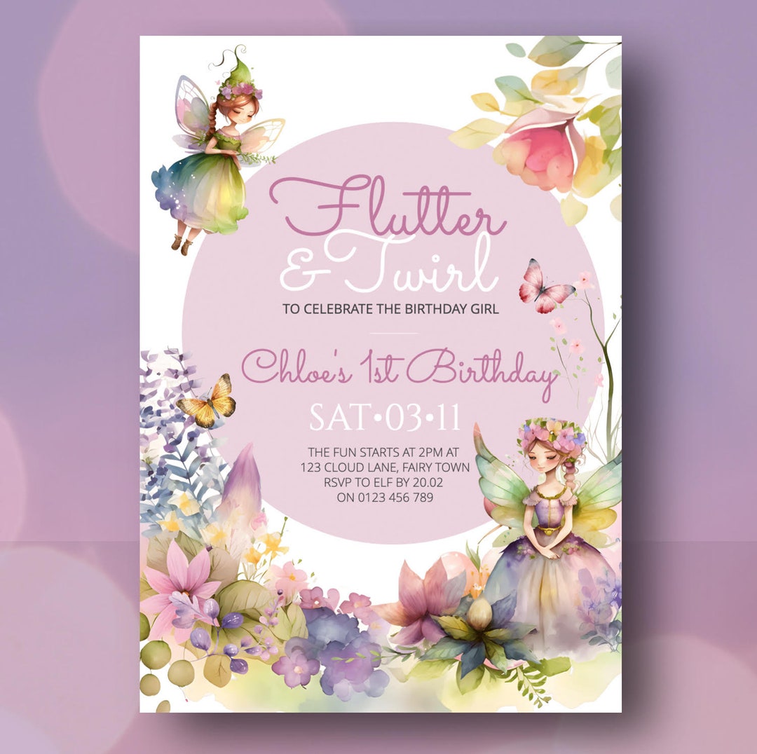 EDITABLE Fairy 1st Birthday Invitation Enchanted Fairy Garden Magical ...