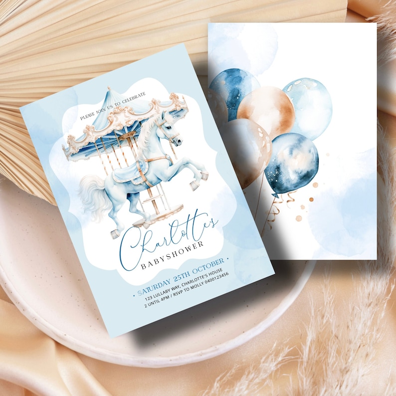 Editable Carousel Baby Shower Invitation Party Invite Carnival Digital ...