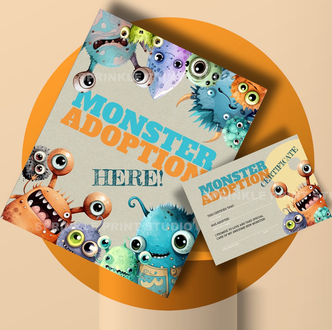 EDITABLE Adopt A Monster Certificate Sign Monster Bash Birthday Little ...