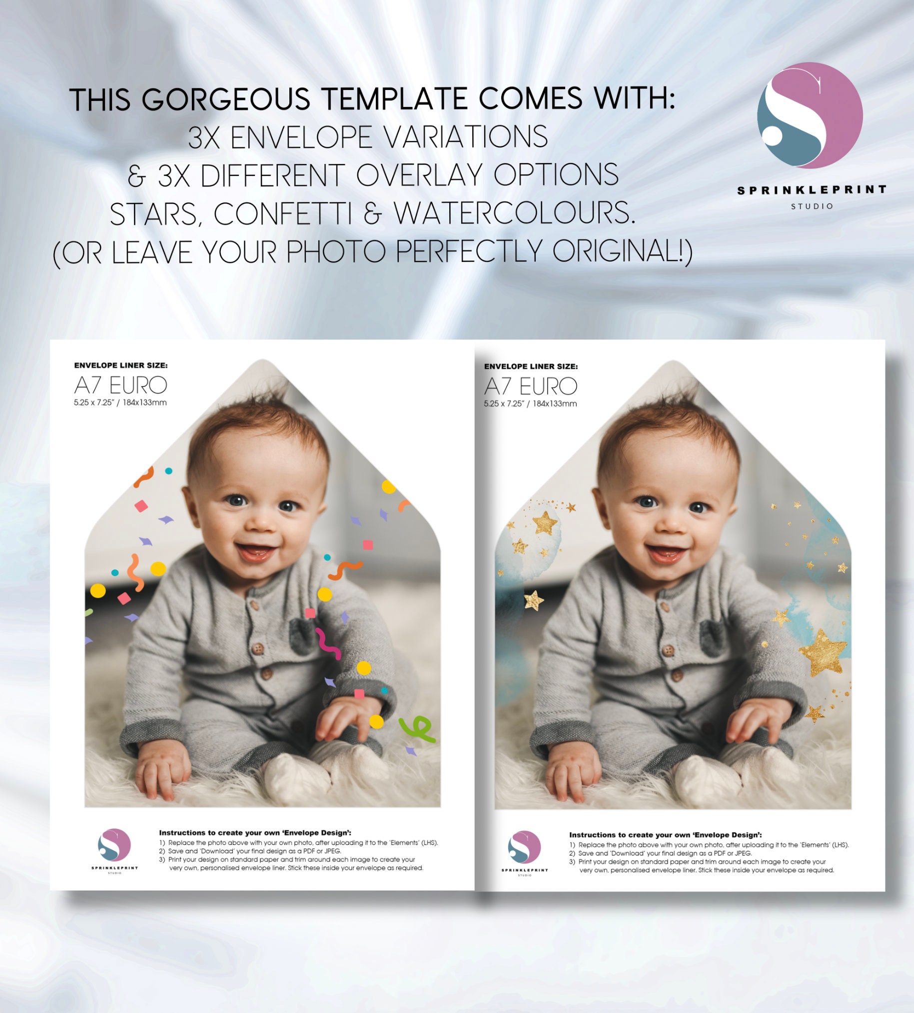 Editable Photo Envelope Liner Template, Printable Baby Envelope Liner ...
