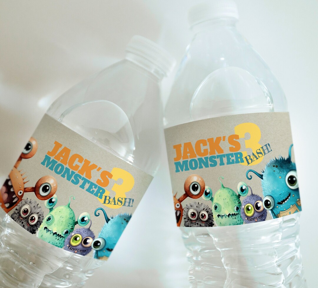 EDITABLE Monster Bash Water Bottle Label, Little Monster Birthday ...