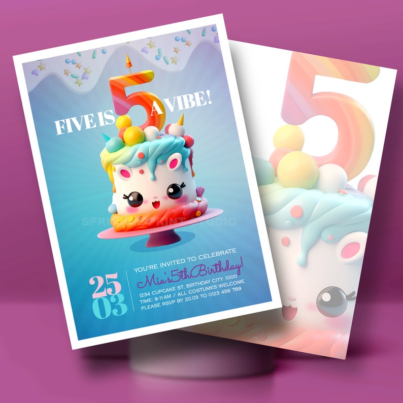 Editable 5th Birthday Invitation, Girls Birthday Party, Five is A Vibe ...