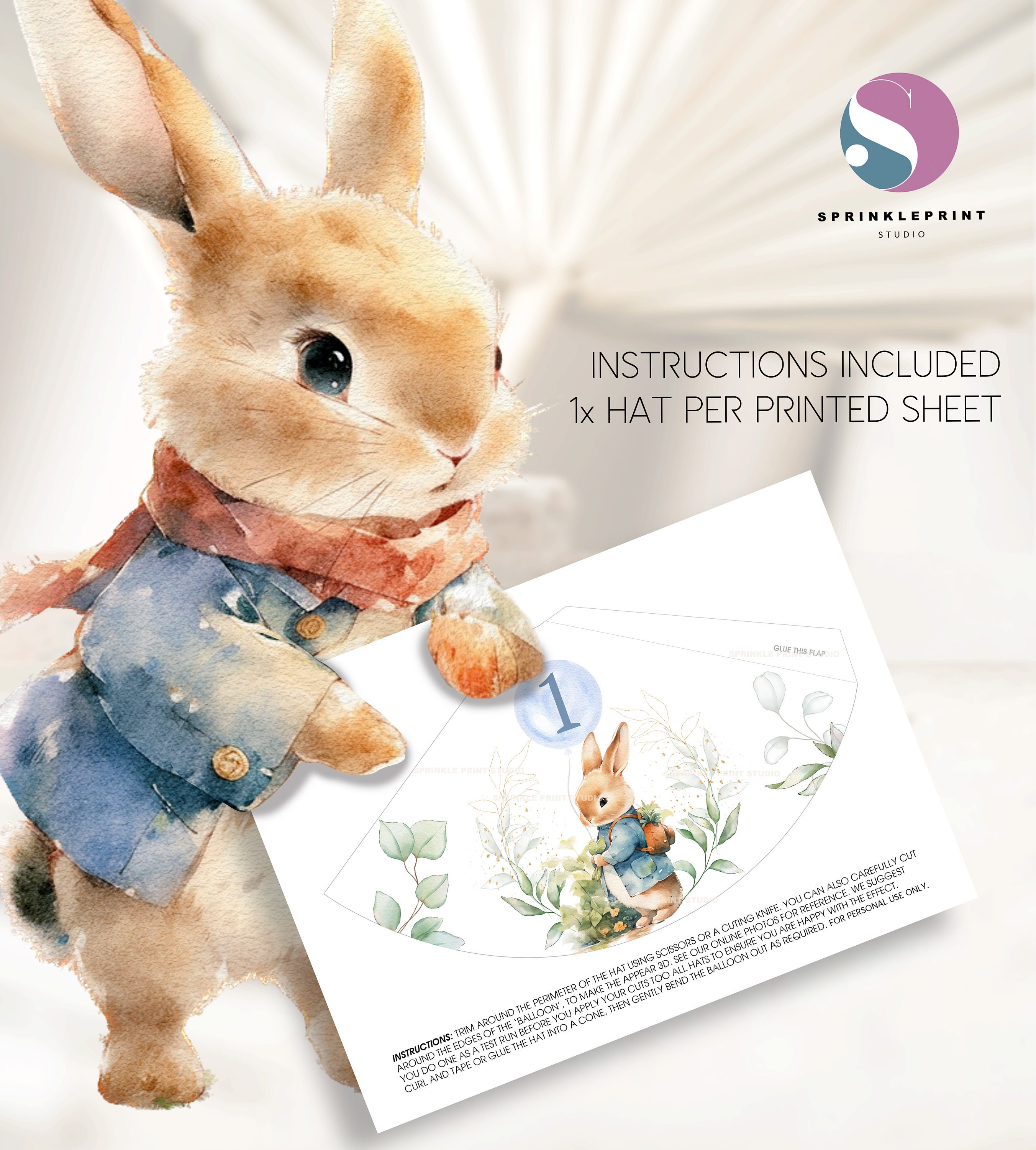 RABBIT Birthday Party Hats Rabbit Theme Peter Rabbit 1st Birthday Blue ...