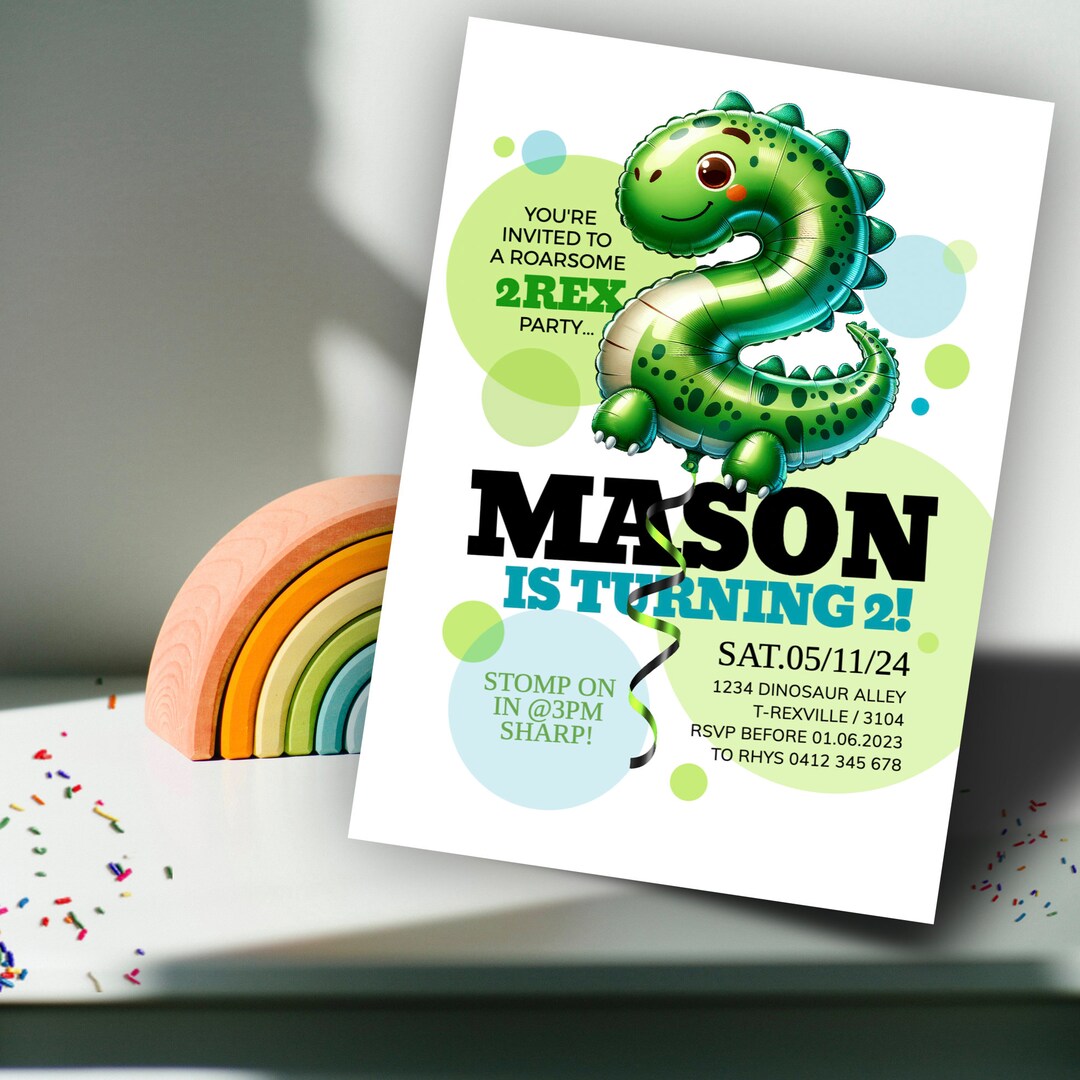 Editable Dinosaur Birthday Invitation Modern Dinosaur Invite Balloon ...