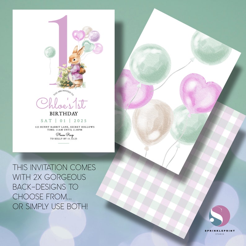 Rabbit 1st Birthday Invitation, Pink Girl Theme (digital Download) - Etsy