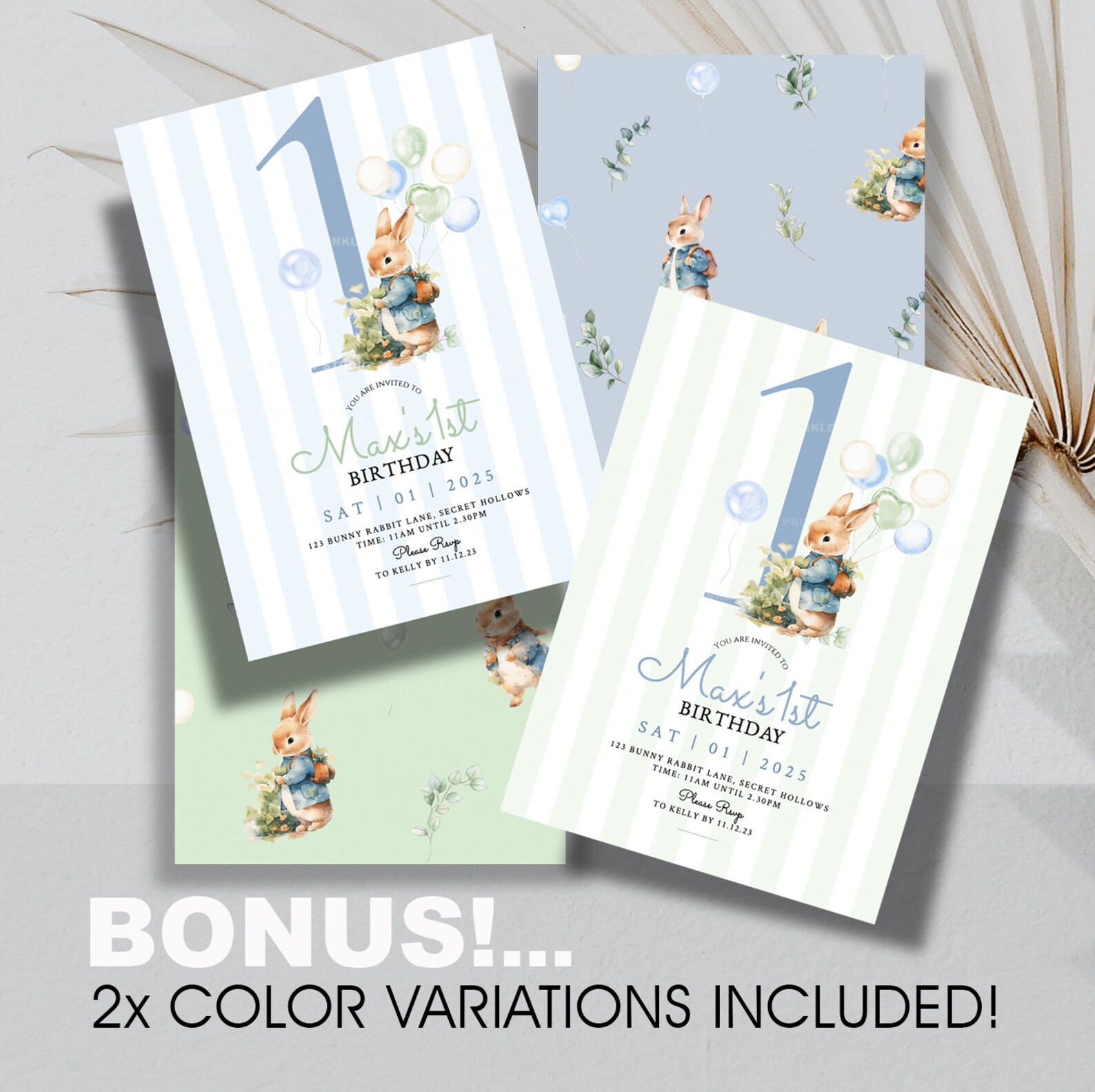 Editable Rustic Peter Rabbit Invitation Boy Blue Peter Rabbit 1st ...