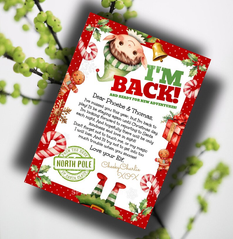 Elf I'm Back Letter, Elf Hello Letter, Greetings From Elf, Elf Arrival ...