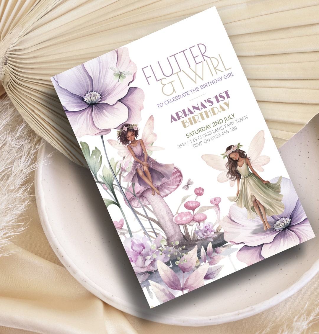 EDITABLE Fairy Flutter & Twirl 1st Birthday Invitation - Etsy