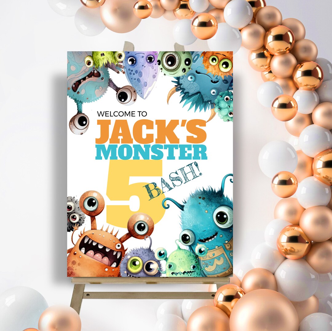 EDITABLE Little Monster Bash Birthday Welcome Sign Party Decorations ...