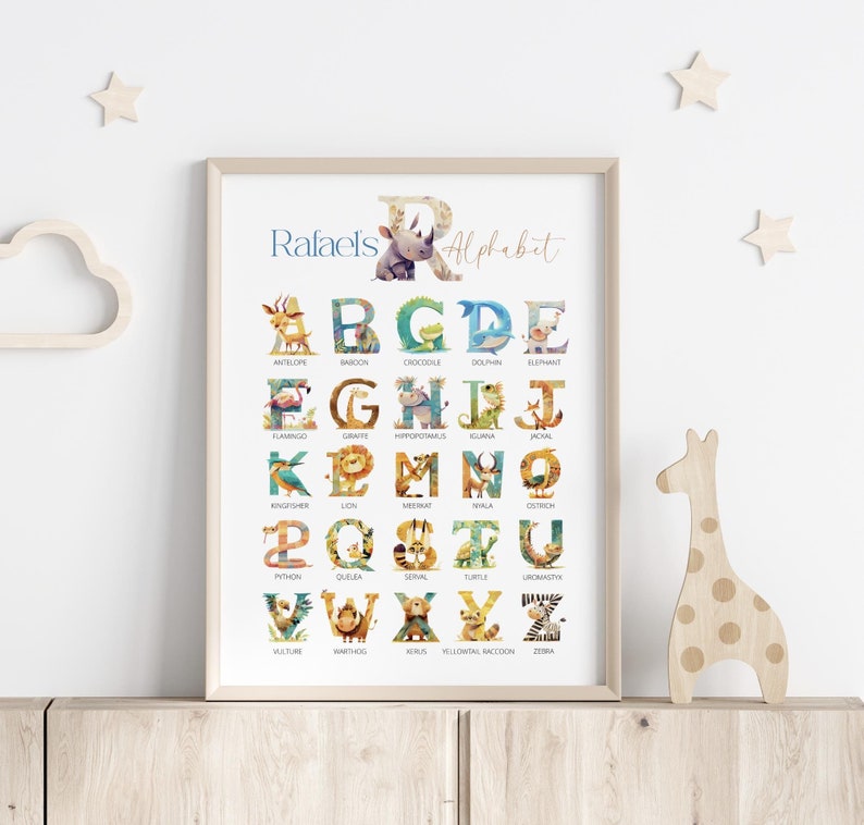 Personalised Safari Animal Alphabet Print Custom Jungle Poster Jungle ...