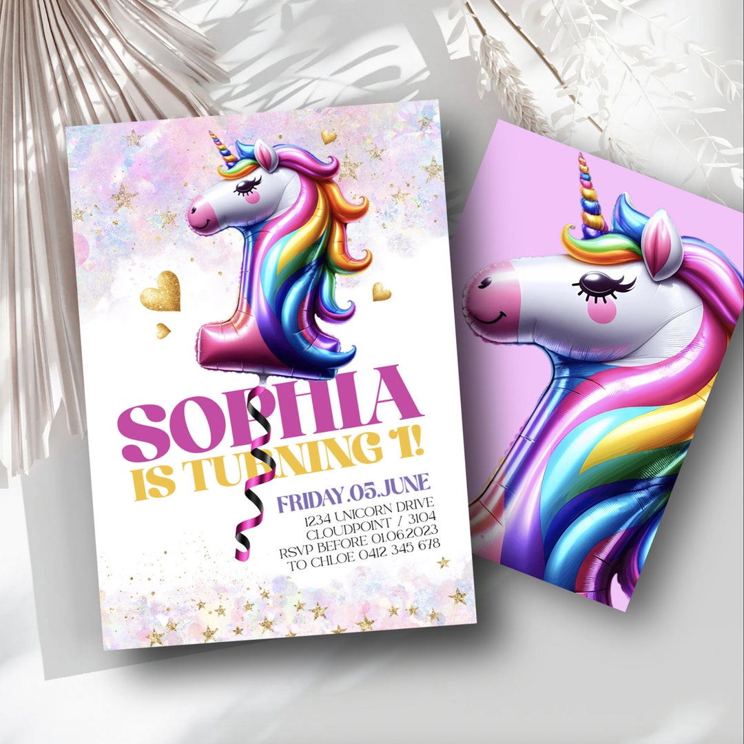 Editable Unicorn Birthday Invitation 1st Birthday Invite Unicorn ...
