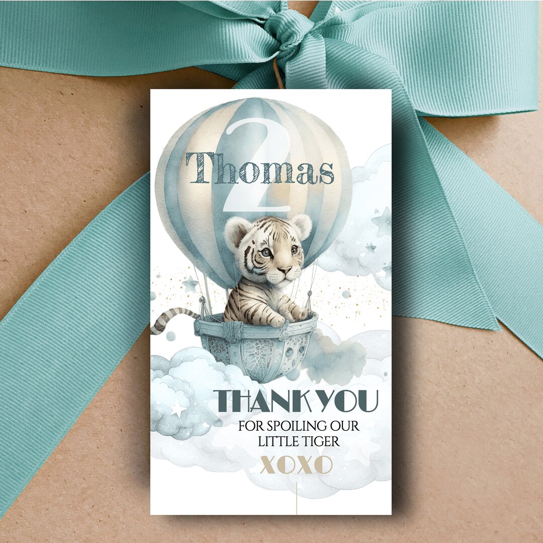 EDITABLE Little Tiger Birthday Gift Tag, Tiger Party, Thank You Tag ...