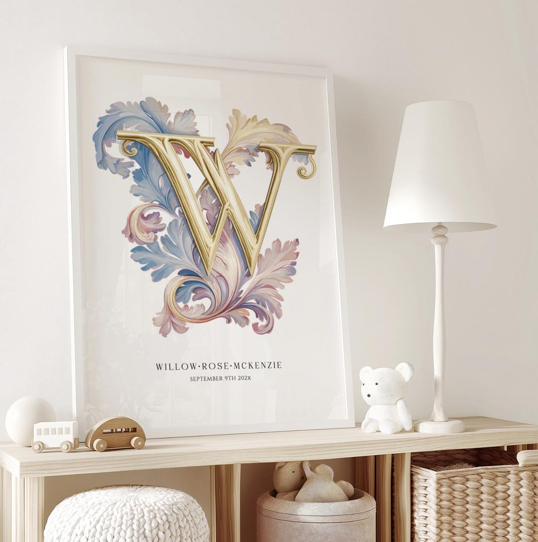 Custom Nursery Name Print, Elegant Medieval Letter Print, Name Art ...