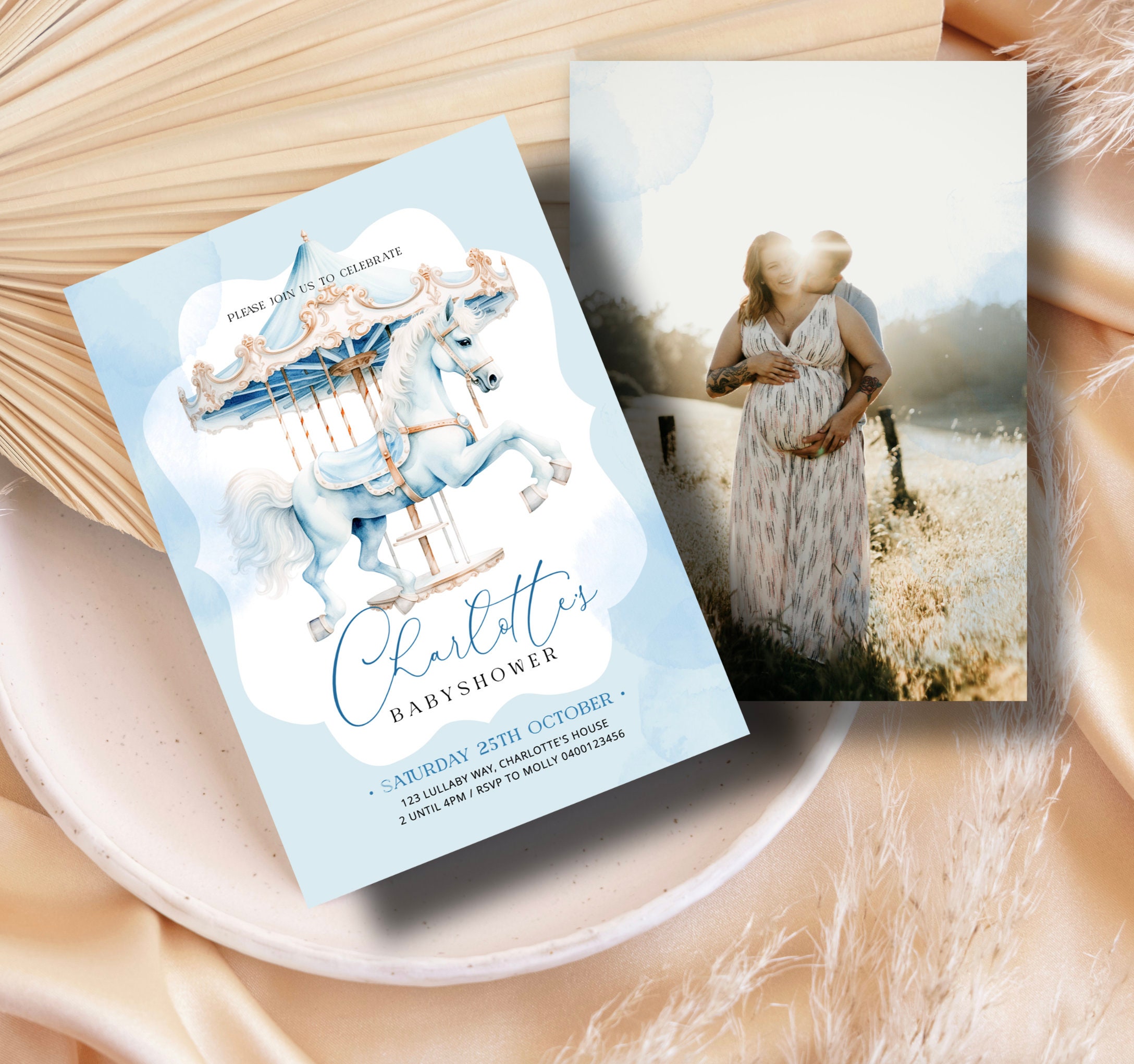 Carousel Pastel Baby Shower Invitation Editable Party Invite Carnival ...