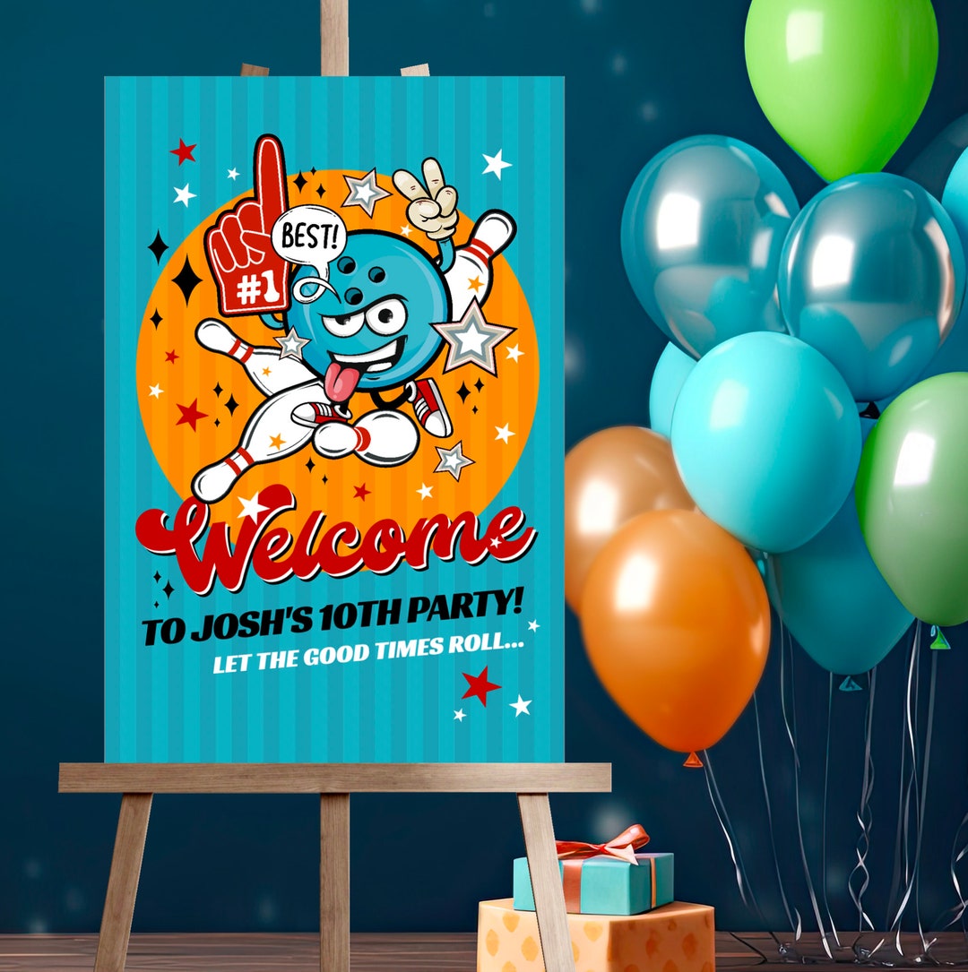 EDITABLE Retro Bowling Welcome Sign Strike Bowls Birthday Sign Bowling ...