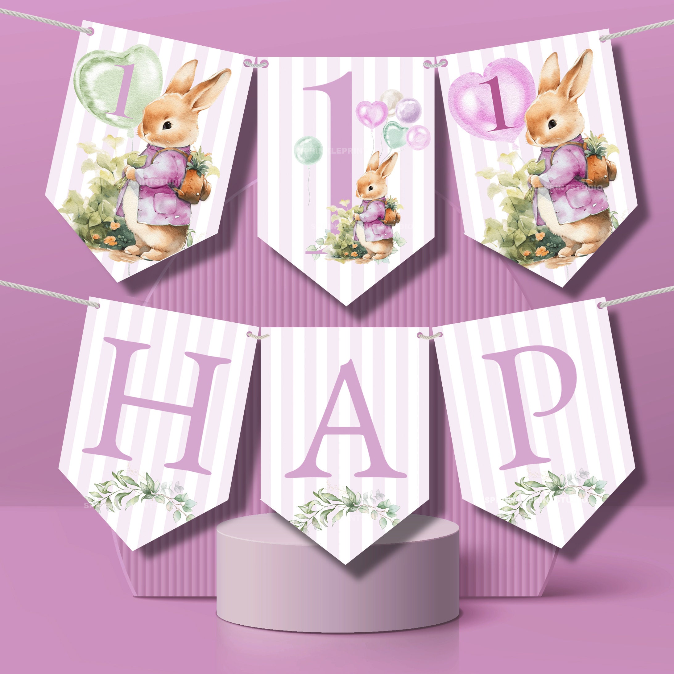 PRINTABLE Bunny Birthday Party Hats Rabbit Theme Rabbit 1st Birthday ...
