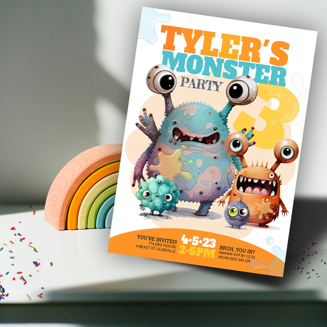 Editable Monster Birthday Invitation, Colorful Kids Party (instant ...