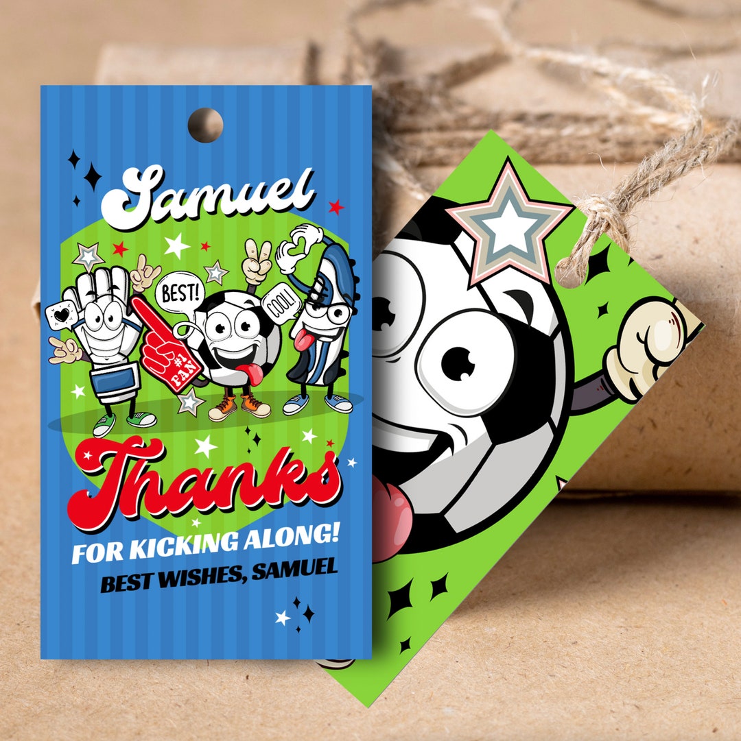 EDITABLE Retro Soccer Birthday Gift Tag Football Kick Birthday Thank ...