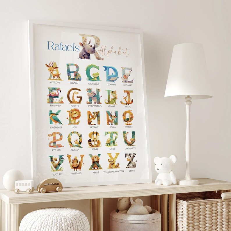 Personalised Safari Animal Alphabet Print Custom Jungle Poster Jungle ...
