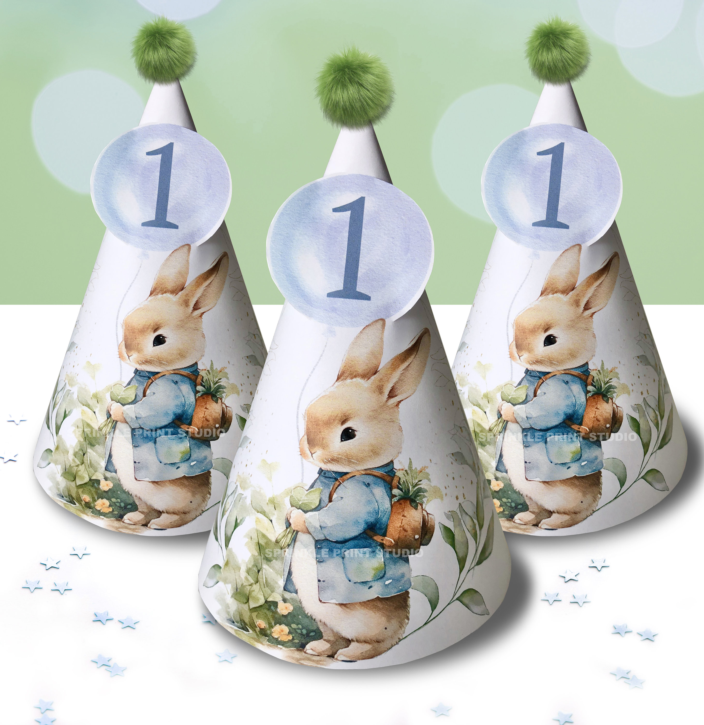 Rabbit Birthday Party Hats Blue Rabbit Theme 1st Birthday Blue Boy ...