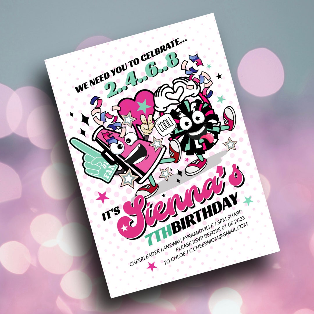CHEERLEADING Birthday Invitation Sports Birthday Invitation Cheer ...