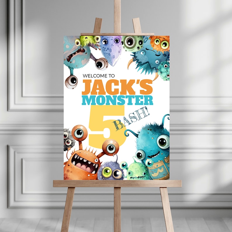 EDITABLE Little Monster Bash Birthday Welcome Sign Party Decorations ...