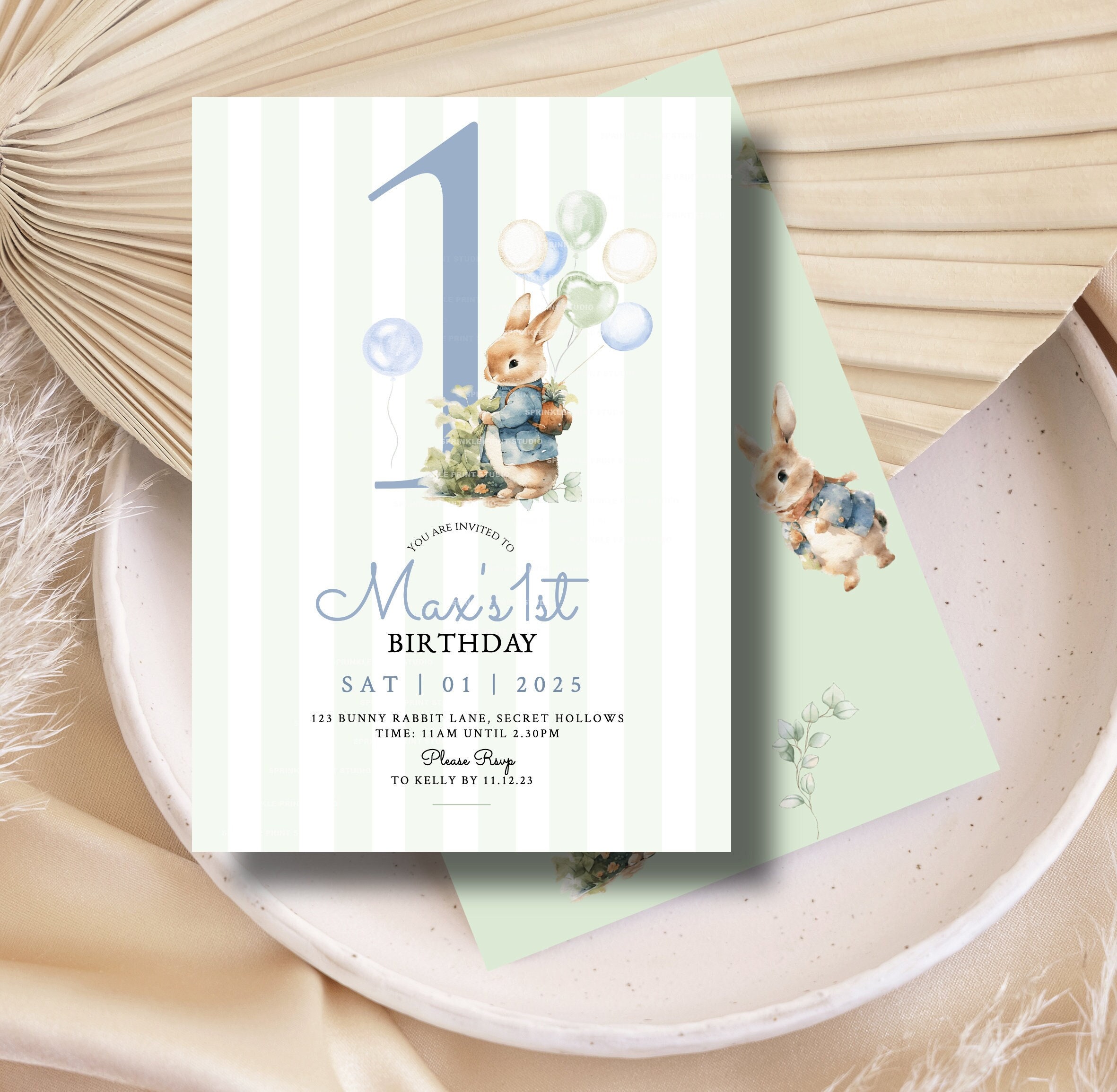 Editable Rustic Peter Rabbit Invitation Boy Blue Peter Rabbit 1st ...