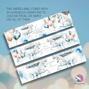 Editable Birthday Carousel Water Label, Blue Carousel Label, Party ...
