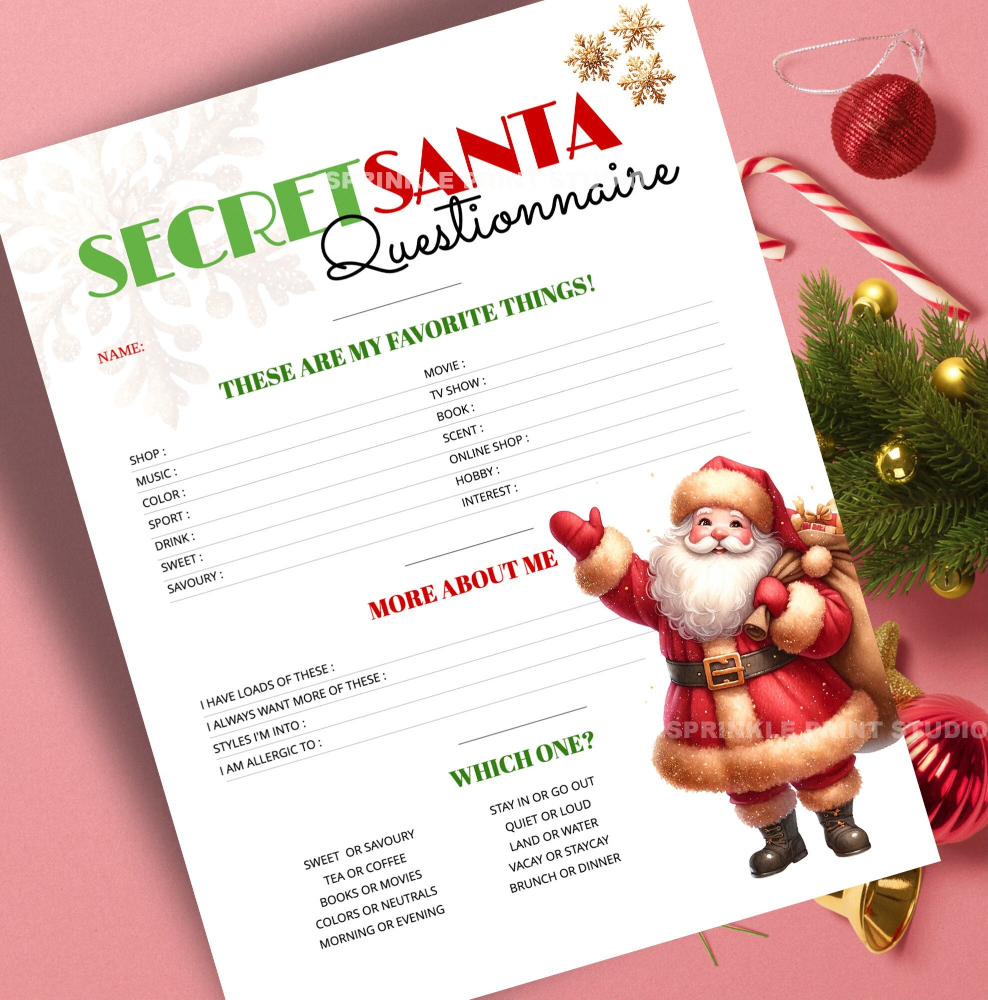 Secret Santa Survey, Work Secret Santa, Secret Santa Questionnaire ...